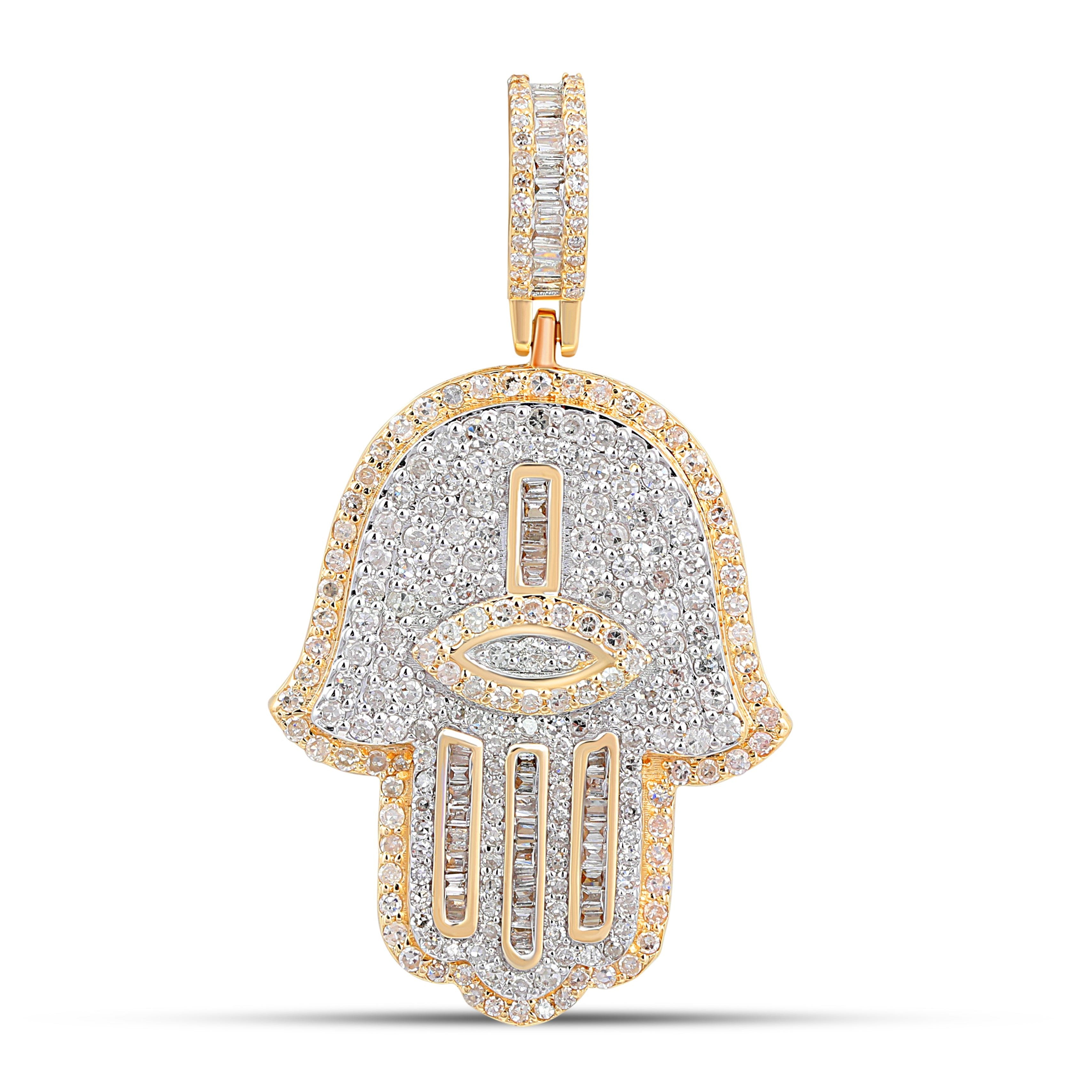10K 1.20CT 1.4" Gold Two-Tone Diamond Hamsa Pendats – SuzyDiamondsLA